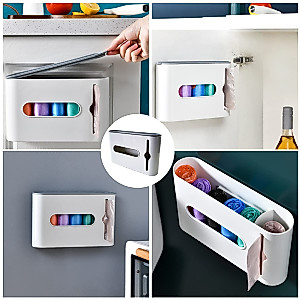 Cenbee Kitchen Plastic Grocery Bag Holder and Dispenser,Hanging Garbage rack,Garbage storage box Organizer,Wall Mounted for Dispenser Home Cabinet Living Room (White)