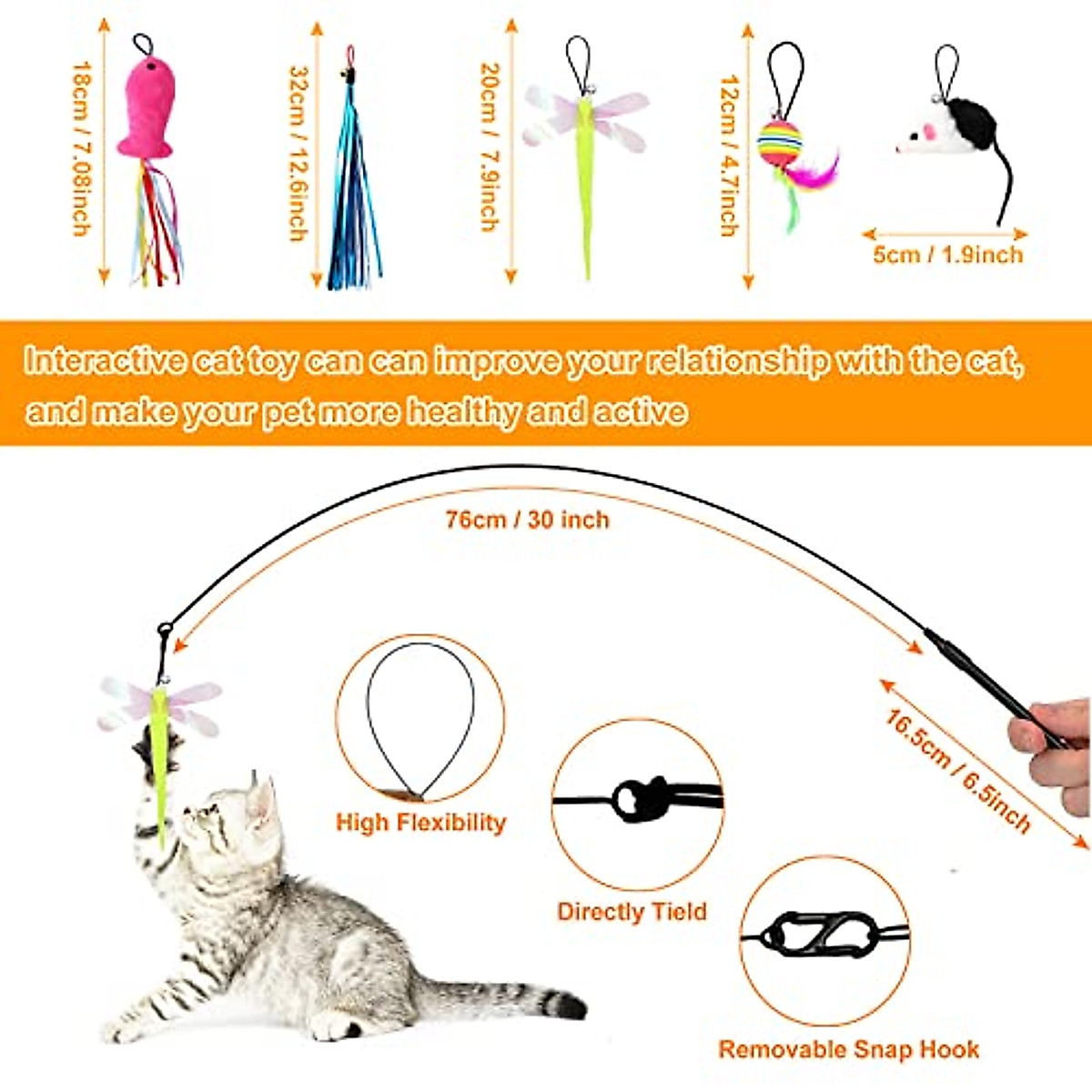 YUSHOO 43PCS Cat Toys, Interactive Cat Kitten Toys for Indoor Automatic Cat Toys Cat Feather Teaser Wand Toys Include Cat Springs, Mice, Balls and Bells Toys, Cat Wand Toys for Cat Kitten