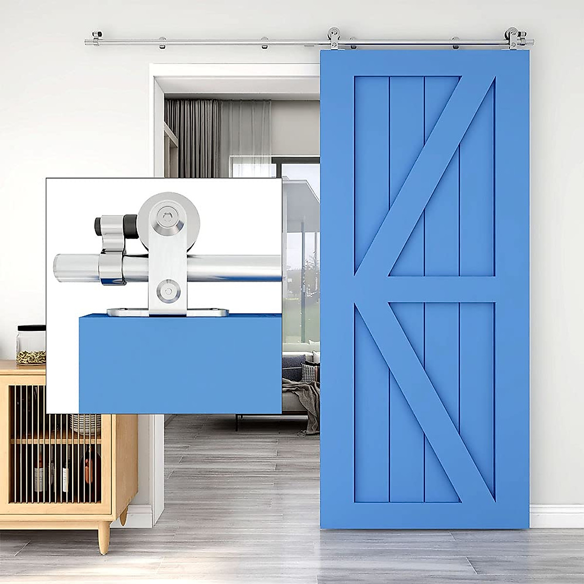 BONIKLUBA Stainless Steel Sliding Barn Door Hardware Track Kit Top Mount T Hanger Set for Single Door use, Easy to Install