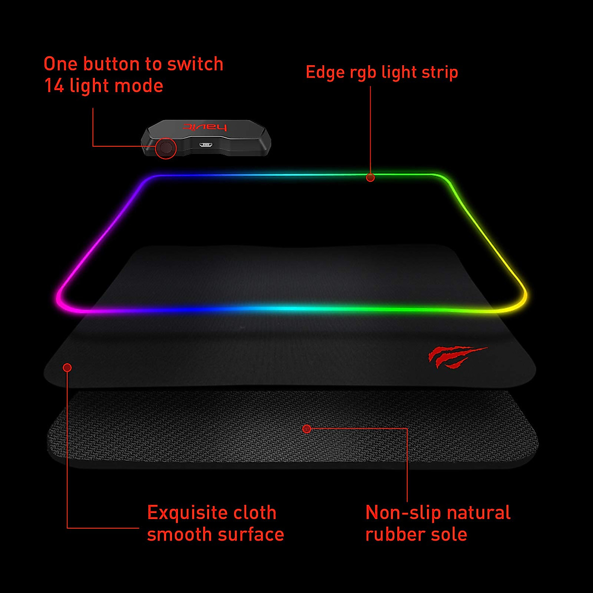 havit RGB Gaming Mouse Pad Soft Non-Slip Rubber Base Mouse Mat for Laptop Computer PC Games (13.8 X 9.8 X 0.16 inches, Black)