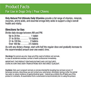 Only Natural Pet Ultimate Daily Vitamins - Complete Multivitamin Supplement for Dogs Balanced Health & Vitality - Senior Small & Large Canine Food Immune Digestive Support -180 Soft Chews Tablets