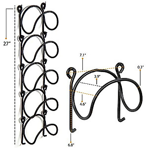 Wallniture Boto Wrought Iron Metal Towel Rack for Bathroom Wall Decor, Curved Finish Bathroom Organizer Set of 5, Black