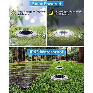 Biling Solar Outdoor Lights 12 Pack, Bright 12 LEDs Solar Ground Lights Waterproof, Flat Pathway Lights Solar Powered for Yard Walkway Garden Driveway (White)