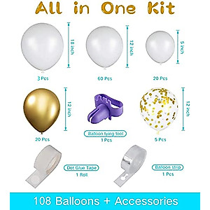 JOYYPOP White Balloon Garland Kit, 108Pcs White and Gold Balloons Arch Garland Kit Gold Confetti Balloons Metallic Balloons for Birthday Wedding Bachelorette Engagements Baby Shower Decorations