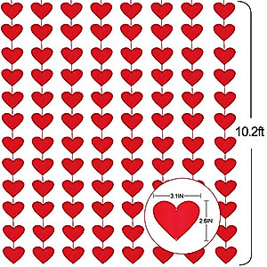 144 Red Hearts Felt Garland - NO DIY - Valentines Day Red Heart Hanging String Garland - Valentines Day Decor - Valentine Decorations - Valentines Wedding Anniversary Birthday Party Supplies