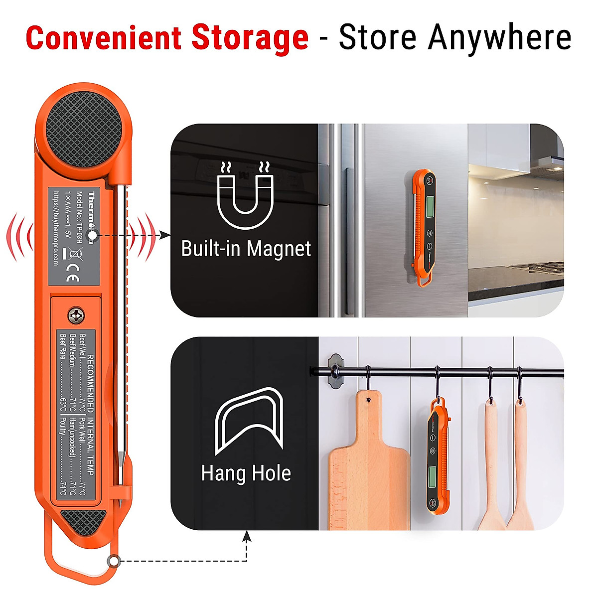 ThermoPro Digital Instant Read Meat Thermometer for Grilling Waterproof Kitchen Food Thermometer with Calibration & Backlight Smoker Oil Fry Candy Thermometer