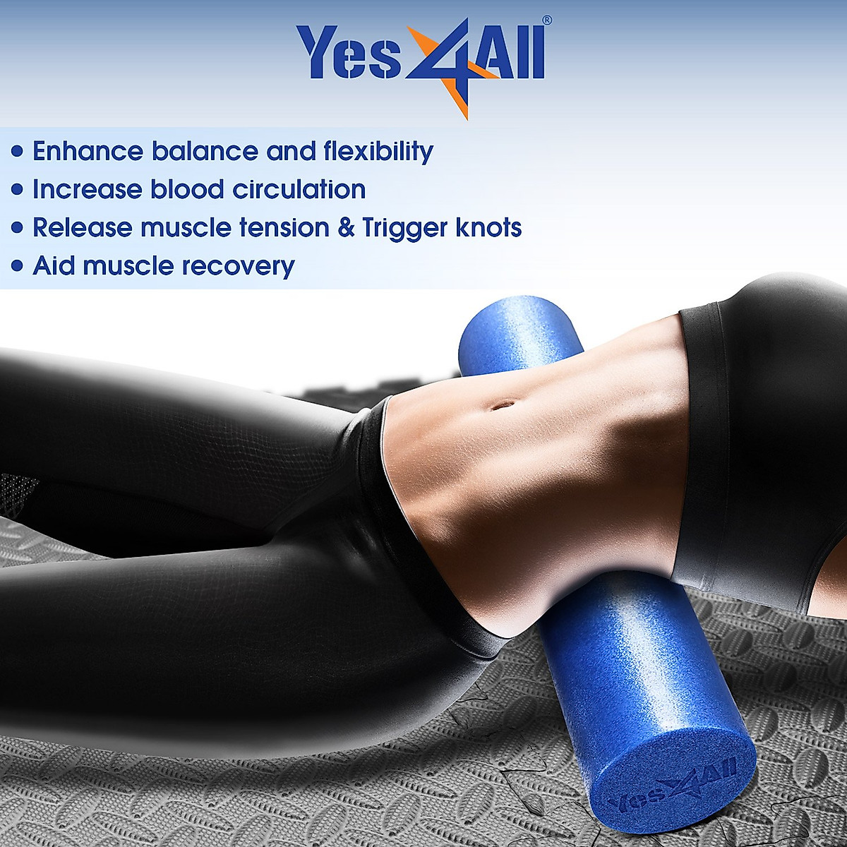 Yes4All Premium Soft-Density Round PE Foam Roller for Pilates, Yoga, Stretching, Balance & Core Exercises - 24 inch Blue