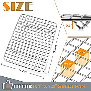 Small Baking Cooling Rack Set of 2, E-far Stainless Steel Toaster Oven Rack for Cooking Roasting Grilling Meat, 8.6” x 6.2” Metal Bakeable Wire Rack for Cookie Cake Bacon - Dishwasher Safe