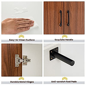 Giantex Buffet Sideboard, Modern Storage Cabinet with 2 Doors and Open Shelves, 58” Kitchen Cupboard with Metal Legs, Coffee Bar Cabinet for Kitchen, Living Room, White & Walnut