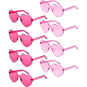 Frienda 8 Pairs Heart Shaped Sunglasses for Women Rimless Heart Glasses Candy Color Sunglasses for Party Favor(Rose Red, Pink)