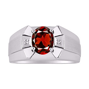 Rylos Classic Oval Garnet & Diamond Ring - January Birthstone*
