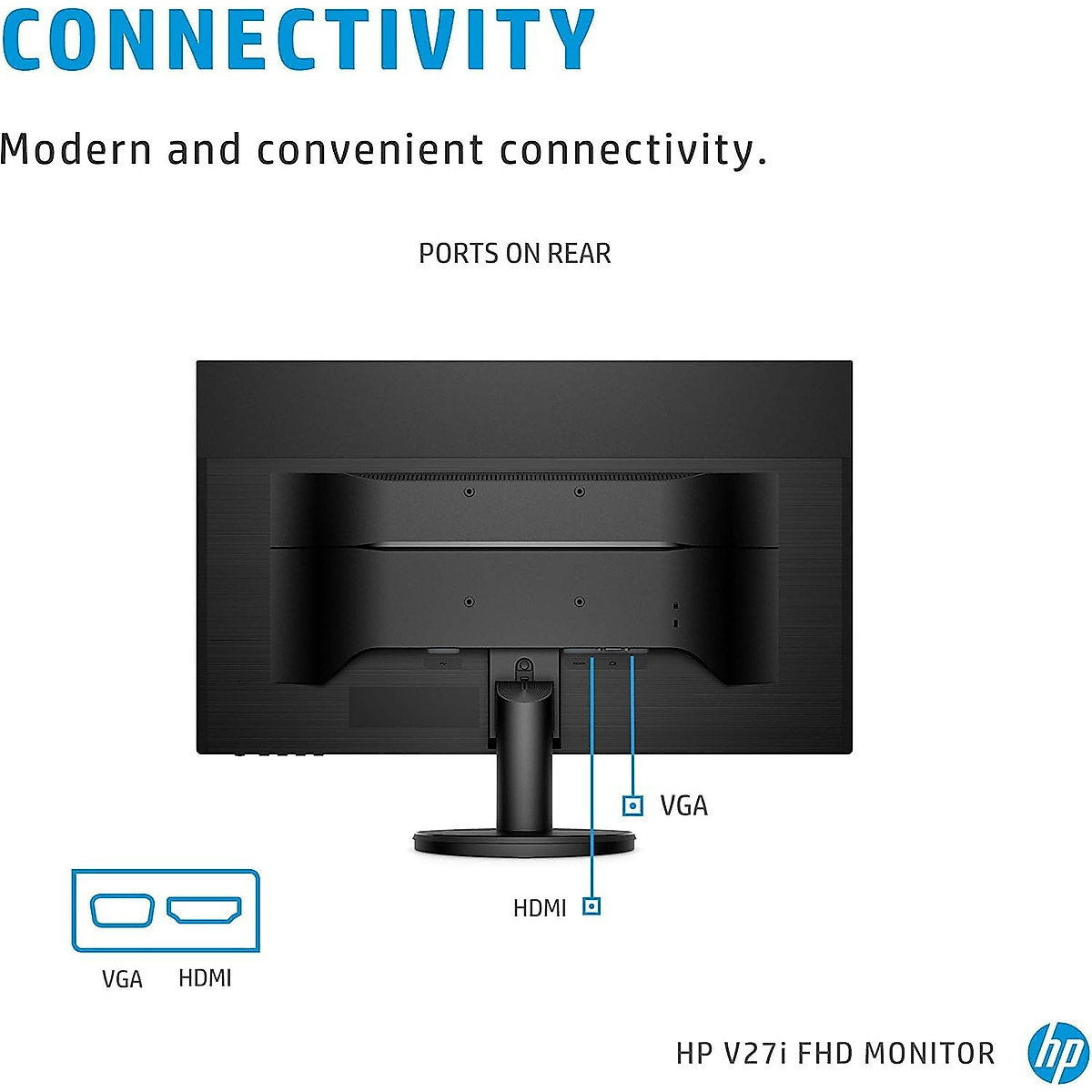 HP V27i FHD Monitor 27-inch Diagonal Full HD Computer Desktop PC Monitor IPS Panel, 3-Sided Micro Edge, Low Blue Light Screen, Anti Glare, On-Screen Control, HDMI, VGA Ports - 9SV92AA Black (Renewed)