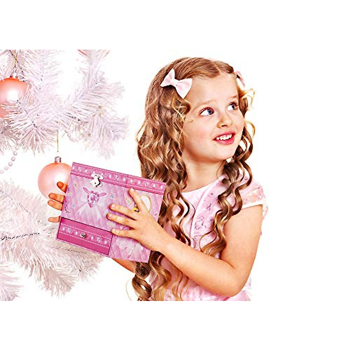 RR ROUND RICH DESIGN Kids Musical Jewelry Box for Girls with 3 Drawers and Jewelry Set with Cute Princess Theme - Beautiful Dreamer Tune Pink