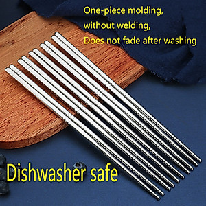 SARYHHGKIT Metal Chopsticks 5 Pairs Set, High Quality 9.8in Stainless Steel Chopsticks , Reusable Chopsticks, Dishwasher Safe, Korean Chopsticks for Dinner, Sushi Night, Silver