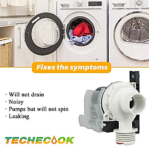 137221600 134051200 Washer Drain Pump by Techecook (365-DAYS WARRANTY) - Replacement for Kenmore Frigidaire Washing Machine - Replacement Part 137108100, 137151800, AP5684706, 134740500, PS7783938