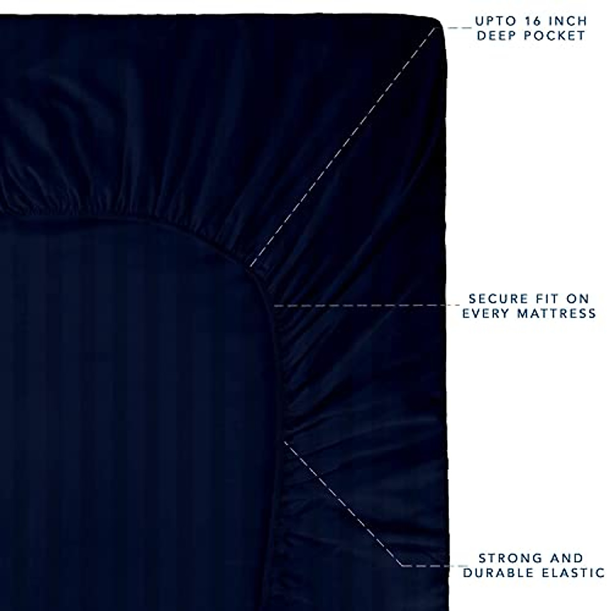 Sunday Home 400 Thread Count 100% Cotton Sheets Damask Stripe Navy Blue Queen Sheets Set 4 Piece - Ultra Soft Long Staple Sateen Weave Luxury Bed Sheet Set with 16" Deep Pockets - Oeko Tex Certified