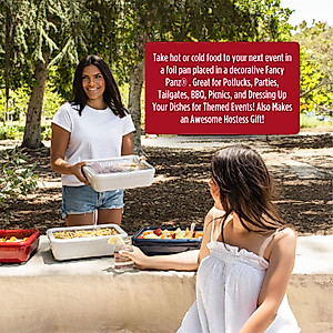 Fancy Panz Premium, Serving Tray for Food, Made in the USA Foil Pan Carrier, Stackable Aluminum Pan Holders, Travel Casserole Carrier, Red