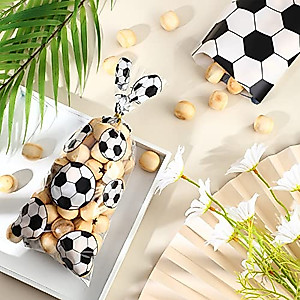 100 Pieces Soccer Ball Treat Bags 2 Designs Soccer Goodie Bags Football Cellophane Bags Party Favor Gift Bag with 100 Pieces Twist Ties for Kids Soccer Themed Birthday Supplies