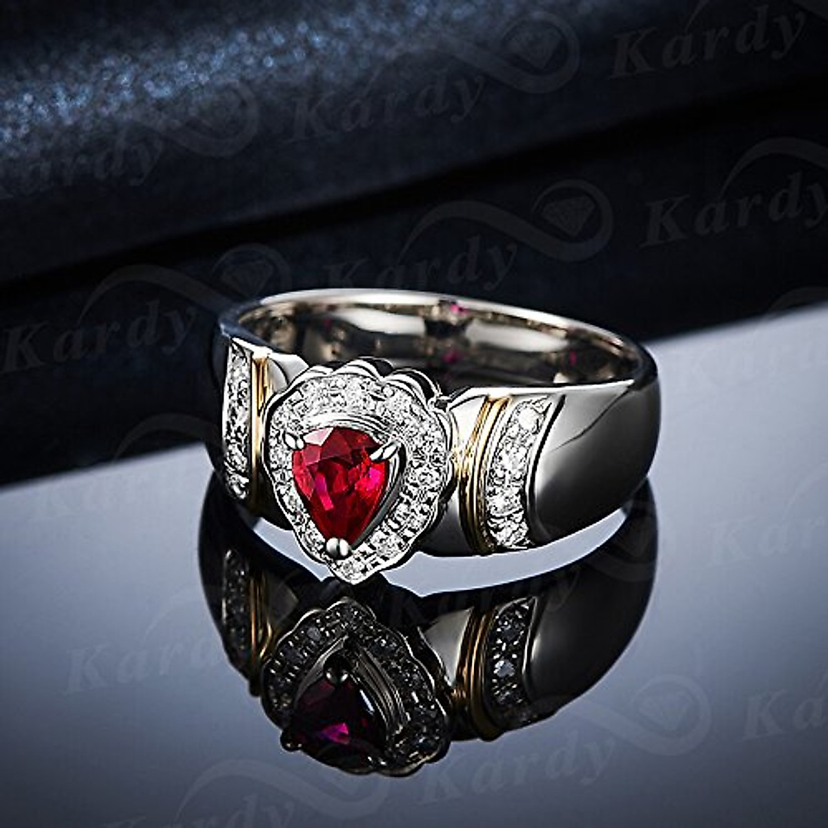 Unique Vintage Genuine Ruby Gemstone for Women 14K White and Yellow Gold Natural Diamond Engagement Wedding Promise Ring