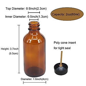 BPFY 12 pack 2oz Amber Boston Glass Bottle With Black Poly Cap, Funnel, Chalk Labels, Pen Dispensing Bottles for Homemade Vanilla Extract, Essential Oils, Herbal Medicine, Wedding Christmas Decor