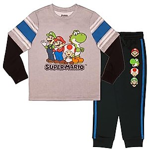 Nintendo Super Mario Video Game 2-Piece Set, Boys Long Sleeve T-Shirt & Jogger Pants 2-Pack Bundle Set for Kids and Toddlers (Size 8, Grey)