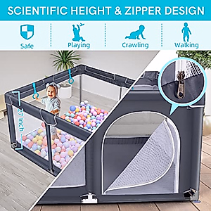 Tmsene Baby Playpen, Playard for Babies and Toddlers, Sturdy Safety Baby Fence with Breathable Mesh and Zipper Gates, Indoor & Outdoor Play Pens for Kids Activity Center (Grey)