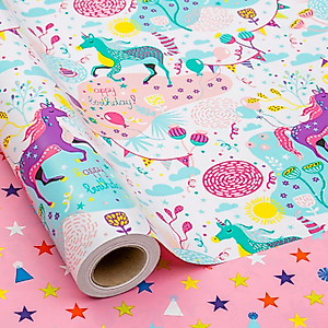 MAYPLUSS Pink Unicorn Gift Wrapping Paper - 17Inch X 33Feet - Enchanting Colorful Unicorn Gift Wrap For Children's Kid's Girl Birthday, Baby Showers, Party, Scrapbook Card Decor Book Cover