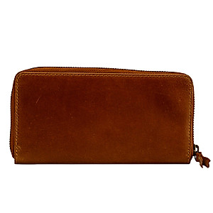 FINELAER Brown Leather Women Wallet Purses Zip Around RFID