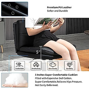 Office Chair Armless Desk Chair No Wheels,Thick Padded Leather Home Office Chairs, Adjustable Swivel Rocking Vanity Chair, Wide Task Computer Chair for Office,Home,Make Up,Small Space,Bedroom Black