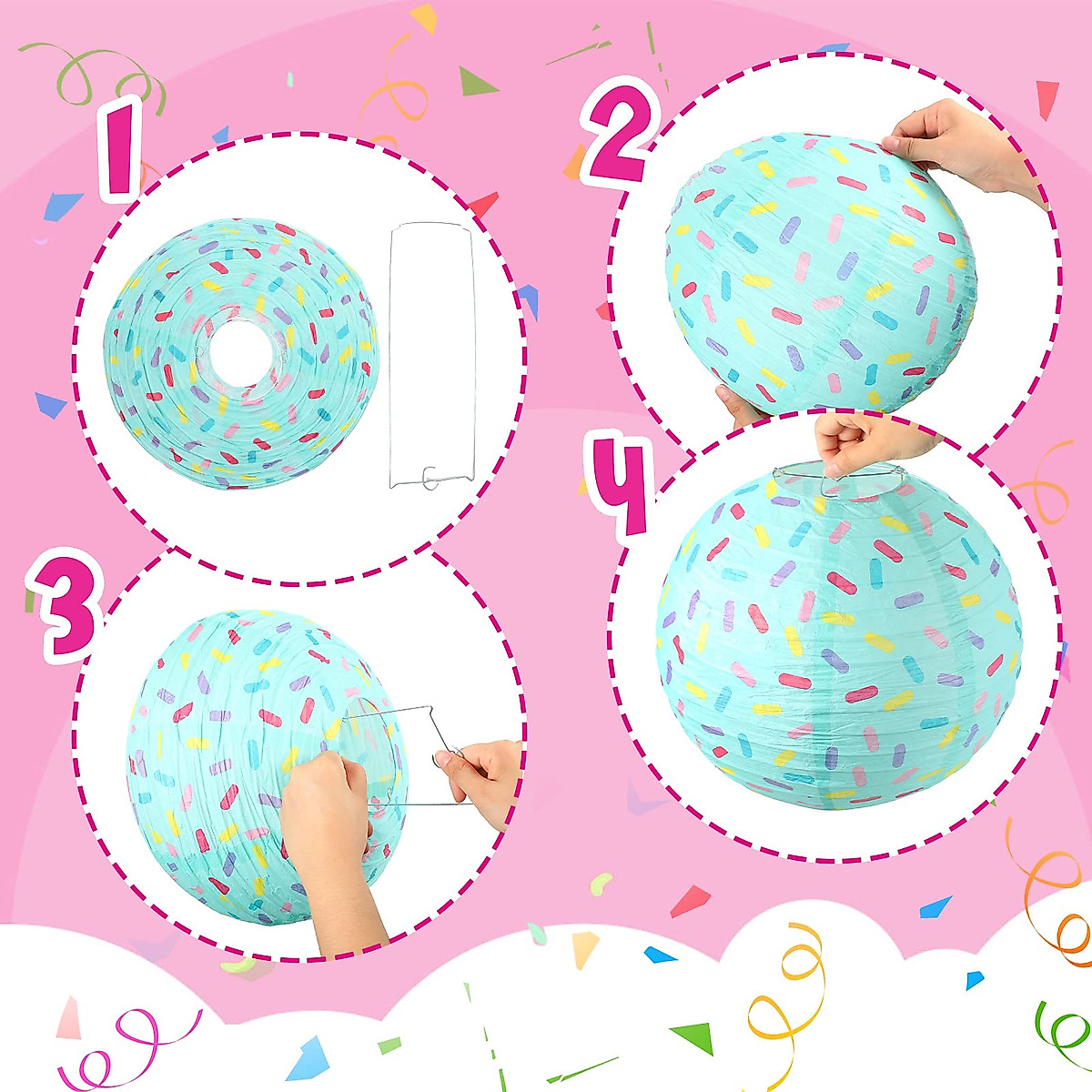 20 Pcs Donut Birthday Party Decorations, 8 Pcs Donut Lanterns Sprinkle Hanging Paper Lanterns, Honeycomb Ball, 2 Pcs Party Paper Fans, 10 Pcs Donut Hanging Swirl for Baby Shower Ice Cream Party