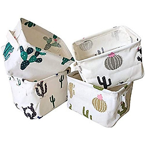 KRLIFCSL Storage Bins Foldable Cactus Storage Basket for Nursery, Kids Toys, Makeup, Small Items, Desktop Organization, Set of 4 (Cream)