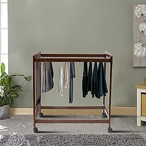 Trouser Rack, Jeans Scarf Skirts Pants Storage Hangers Holder with 20* S-Shaped Hooks and Wheels, Brown Multifunctional Trousers Rack Rolling Trolley for for Cloakrooms, Bedrooms, Clothing Stores