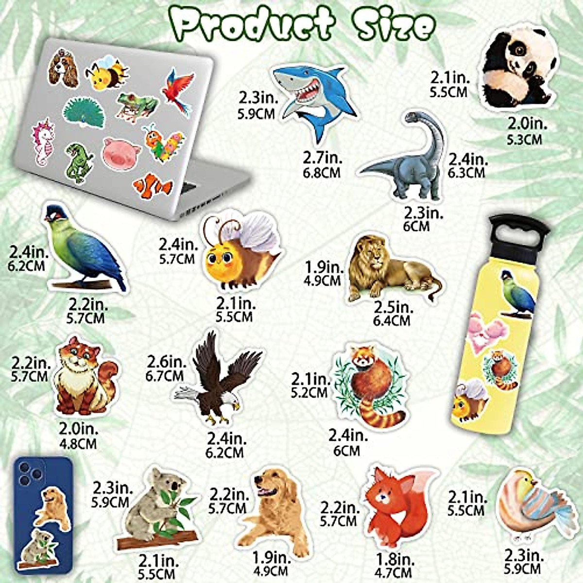 400Pcs Waterproof Animal Stickers for Water Bottle Laptop, Cat Dog Tropical Rainforest Animals Vinyl Sticker for Kids Teens Adults