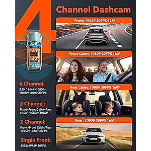 Vantrue N5 4 Channel WiFi 360° All Sides Dash Cam, STARVIS 2 IR Night Vision, 2.7K+1080P*3 Front Rear Inside Dashcam, Voice Control, GPS, 24 Hours Buffered Parking Mode Dash Camera, Support 512GB Max