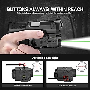 Solofish 600lm Pistol Light Laser Combo with Adjustable Rail for Full & Compact Rail, Shockproof Green Laser Sight and Gun Light with Strobe & Memory Function, Rechargeable