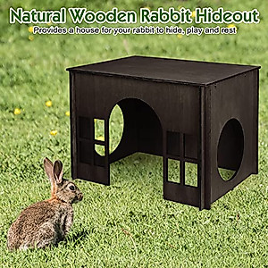 Rabbit House Wooden, Rabbit Houses and Hideouts WHEARTED, Large Rabbit Hideout Bunny House with Multiple Windows for Indoor Adult Bunnies Guinea Pigs Chinchilla Habitat - Walnut Color