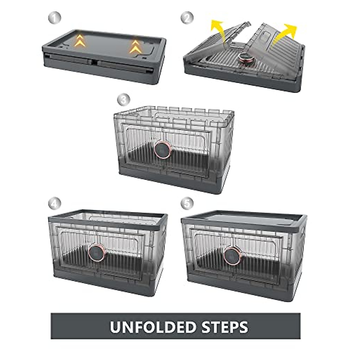 richang Closet Organizers and Storage Shelves, Trunk Organizer, Dorm Room Essentials,Folding Box, Stackable Toy Bins with Door and Wheels, Rotate-to-lock, 3-Pack,35L,Grey