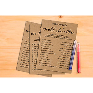 HEZNZXQ Rustic Kraft Wedding Games, Would She Rather Minimalist Bridal Shower Games, Engagement/Bachelorette Party Decorations, 5" x 7" Double-Sided Games Cards(25 Pack)-A03