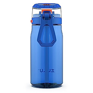 ZULU Kids Flex 16oz Tritan Plastic Water Bottle with Silicone Spout, Leak-Proof Locking Flip Lid and Soft Touch Carry Loop for School Backpack, Lunchbox, and Outdoor Sports, Blue