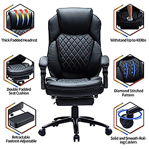 Kasorix Managerial and Executive Chair with Foot Rest, 400lbs Big and Tall Office Chair with Reclining Function,Office Chair for Heavy People,Oversized Office Chair Home Office Chair (Black)