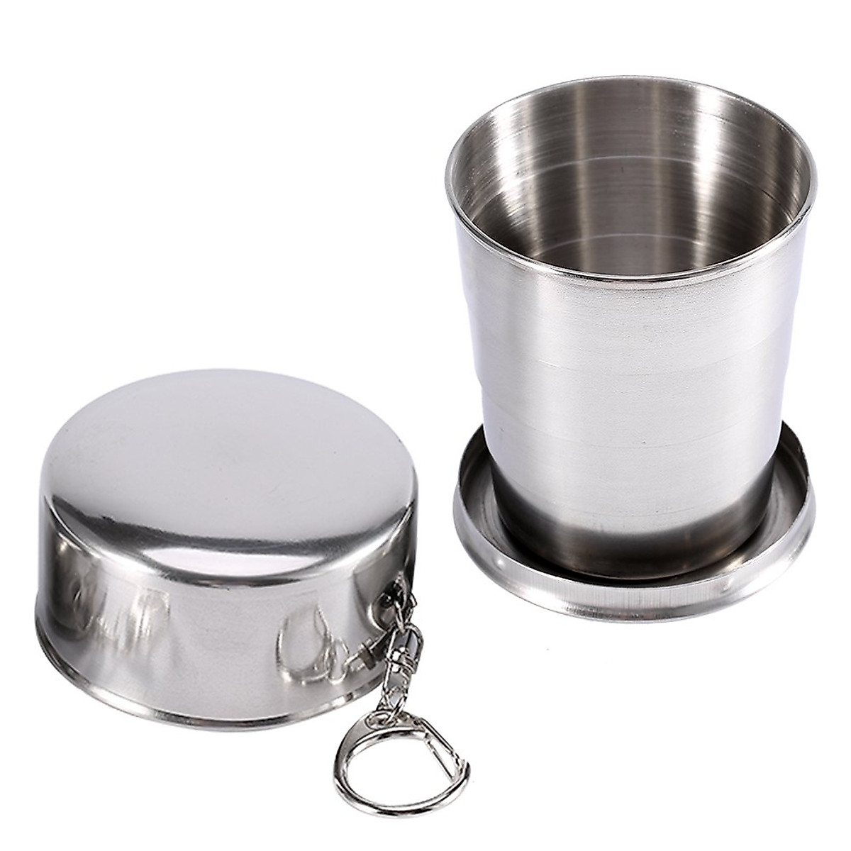 Travel Folding Cup S/M/L Stainless Steel Cup Camp Keychain Design Retractable Telescopic Collapsible Cup(L)