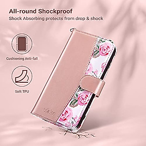 ULAK Compatible with iPhone 14 Wallet Case for Women, Flower Pattern PU Leather Flip Cover with Card Holder and Kickstand Feature Protective Phone Case Designed for iPhone 14 6.1 Inch, Rose Gold