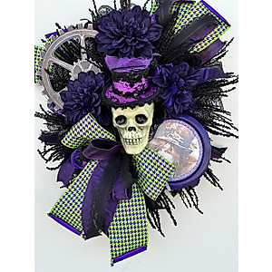 Purple Steampunk Halloween Skeleton Wreath - 26x19in - Spooky and Stylish Décor