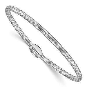 Diamond2Deal 14k White Gold Polished Mesh Stretch Bangle Bracelet