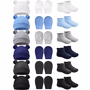 Geyoga Newborn Baby Hat Bear Ears Mittens and Socks Set for 0-6 Month(Multicolor,6 Set)