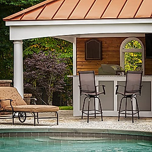 MoNiBloom Outdoor Swivel Patio Chair Set of 2, Breathable Fabric High Top Outdoor Chairs 360 Degree Swivel Patio Bar Stools with Metal Frame and High Back Design for Backyard Lawn Balcony, Brown