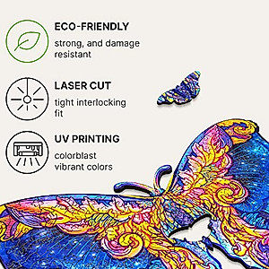 UNIDRAGON Original Wooden Jigsaw Puzzles - Intergalaxy Butterfly, 108 pcs, Small 9"x6.7", Beautiful Gift Package, Unique Shape Best Gift for Adults and Kids