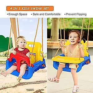 RedSwing 4-in-1 Baby Swing Seat with Tray, Toddler Swing, Anti-Flip Snug & Secure Detachable Infants to Teens Kids Swing Seat for Outside Playground, Blue