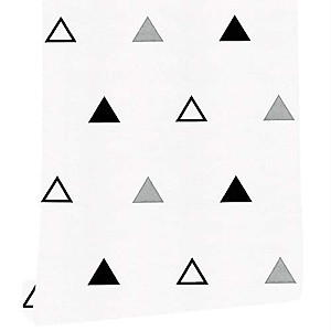 HOYOYO Geometry Self-Adhesive Liner Paper, Black White Grey Triangles Peel and Stick Shelf Liner Drawer Cabinets Door Tbale Surface Kitchen Wall Art Decoration 17.8 x 118 inch