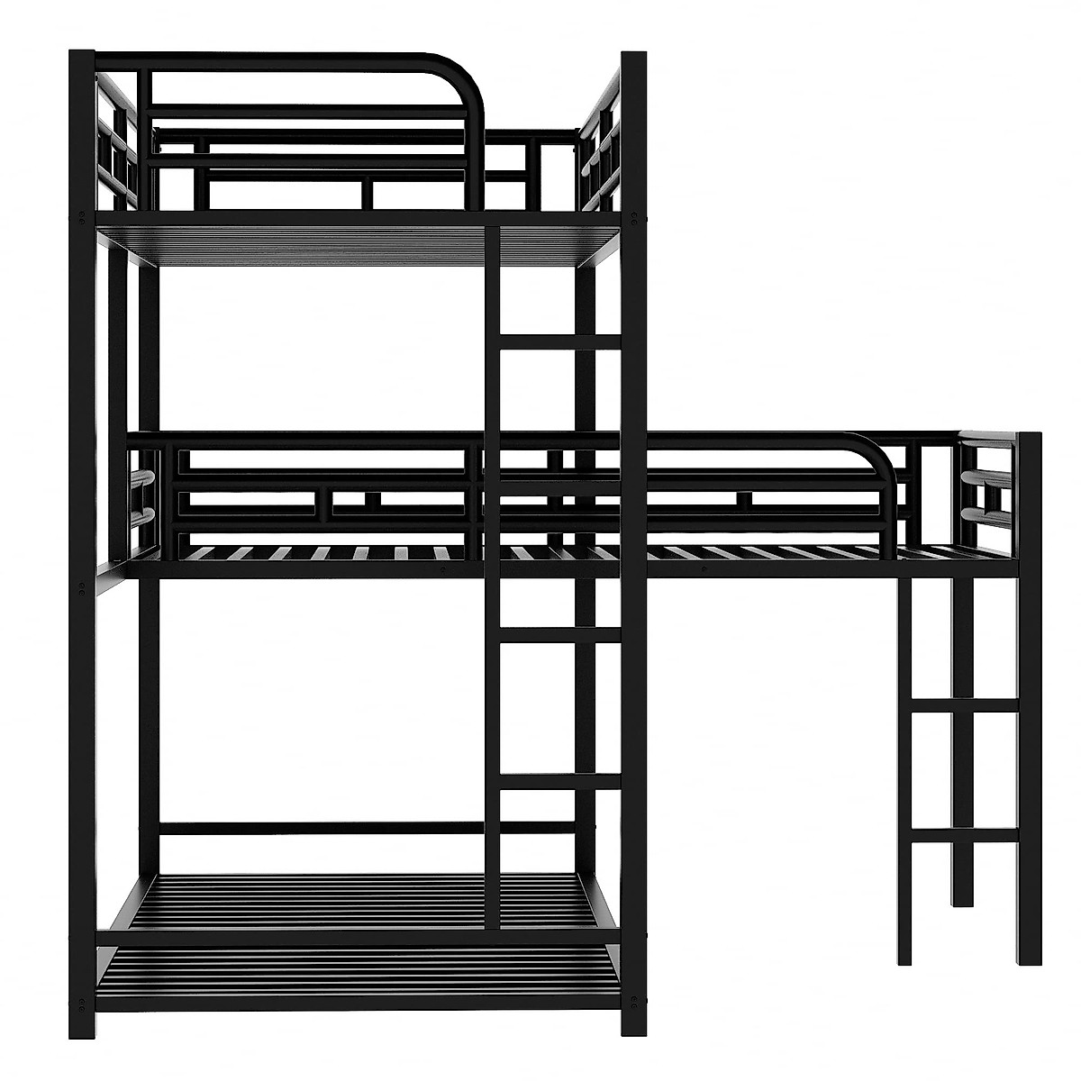 BIADNBZ L-Shaped Metal Triple Bunk Bed, Twin Size 3 Bedframe for Kids Teens Bedroom, Space Saving, Black